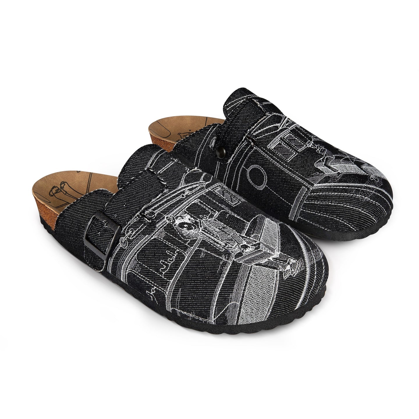 "faces" clogs black denim – derschutze