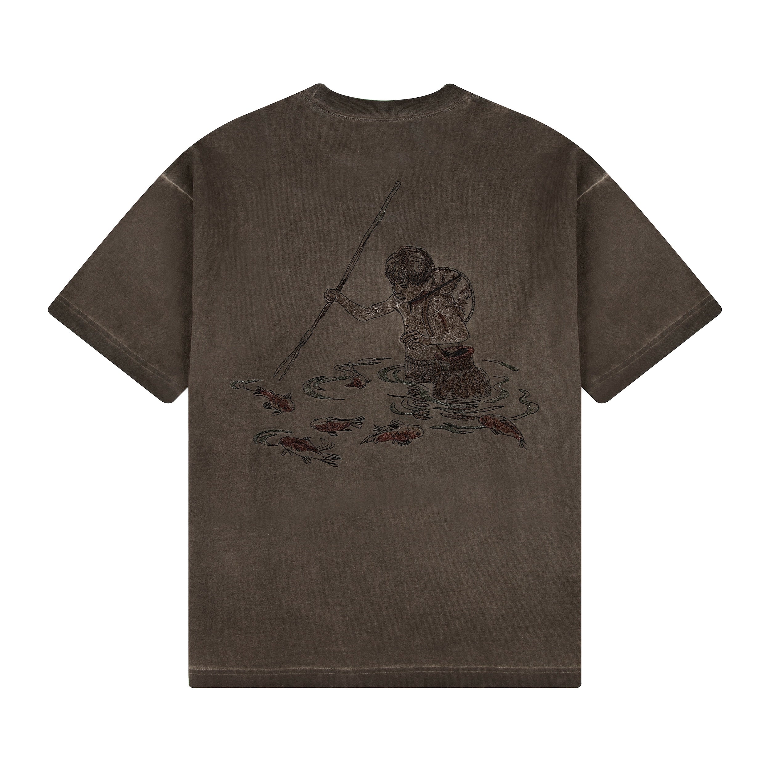 "lotus" T shirt oil washed brown – derschutze
